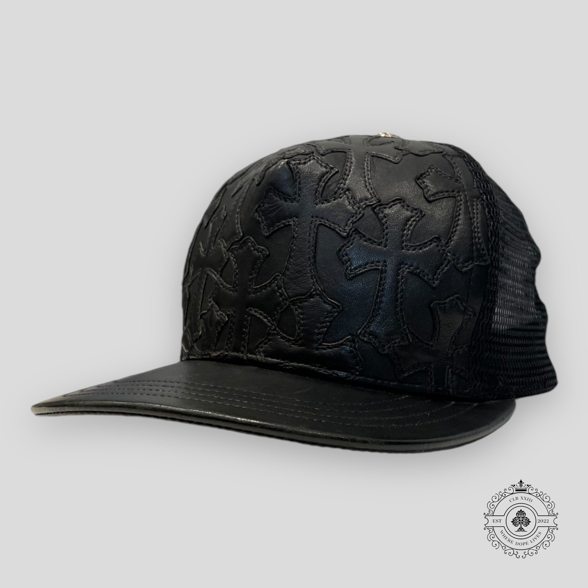 Chrome Hearts Leather Multi Cross Patch Hat in Black