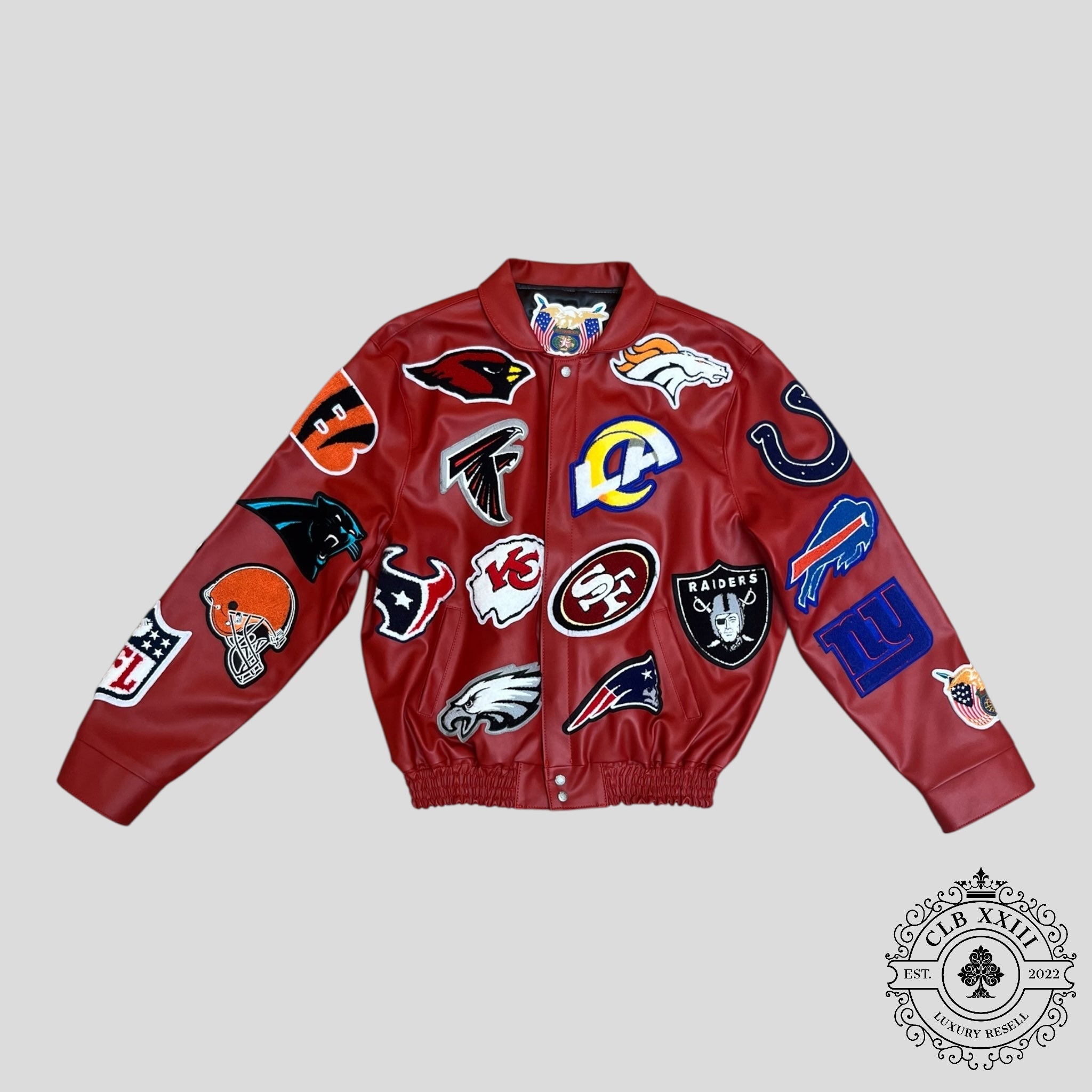 Jeff Hamilton NFL Collage Leather Jacket in Red